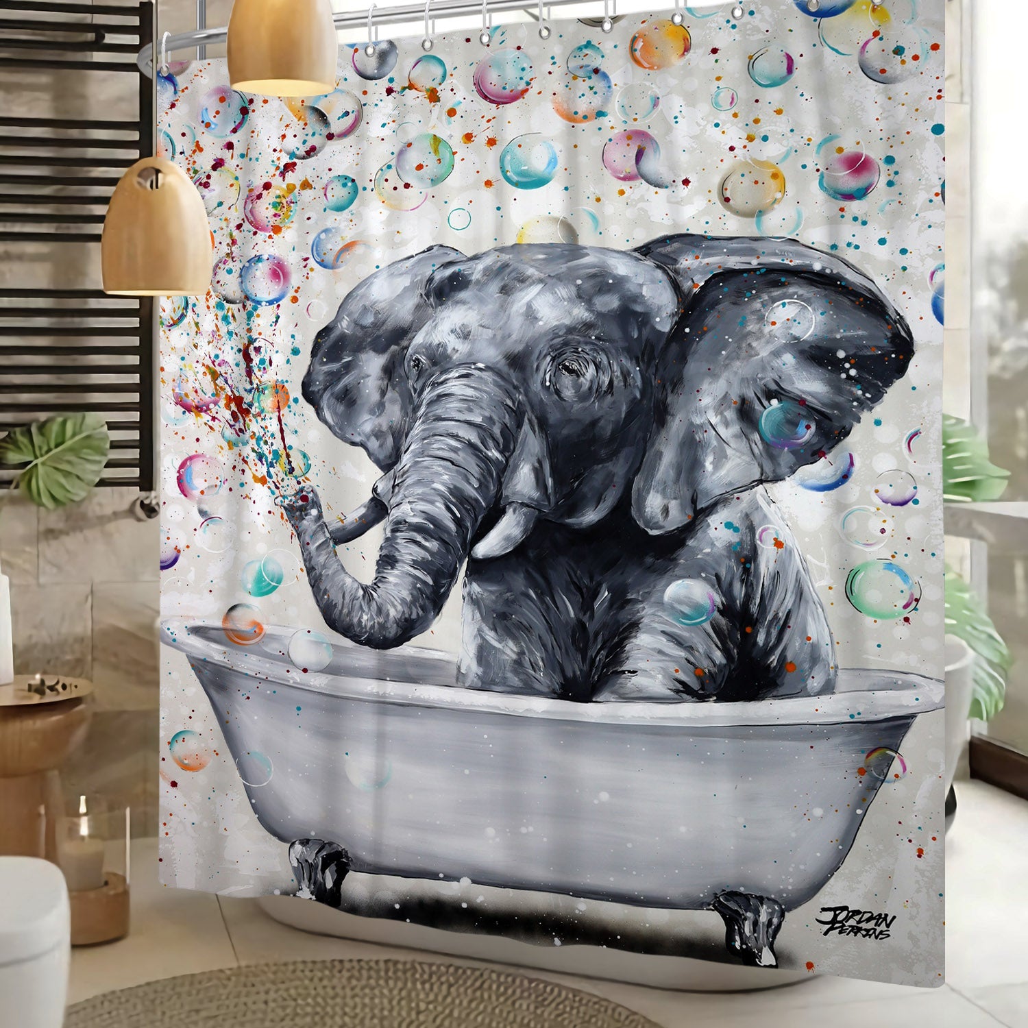 Blowing Bubbles Shower Curtain – Jordan Perkins Art